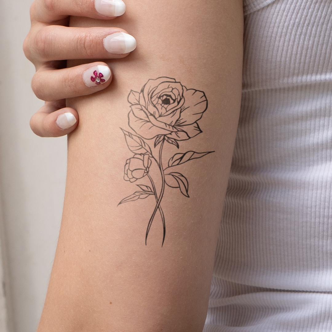 Geburtsblume Jun Rose | 2 Wochen Temporäres Tattoo | Inkster